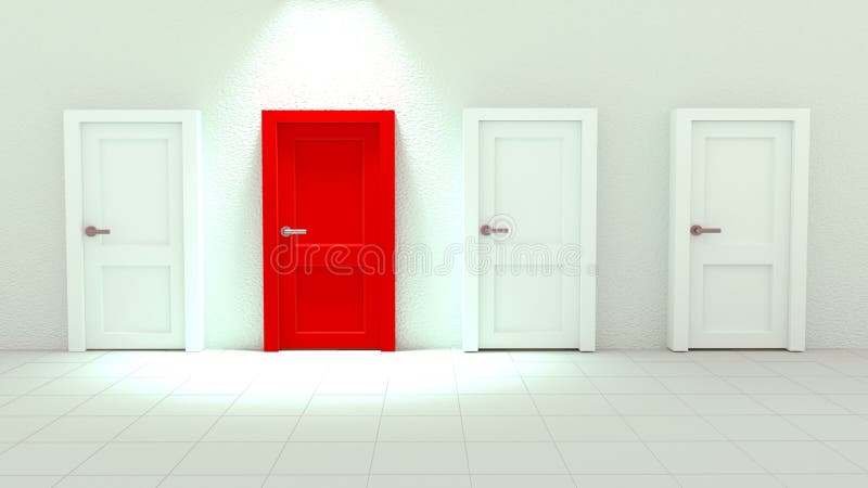 3d Rendering of Close Up Red Single Door among White Doors Stock ...