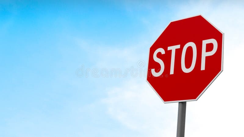 Close Up of Stop Traffic Sign with Cloudy Blue Sky Stock Illustration ...