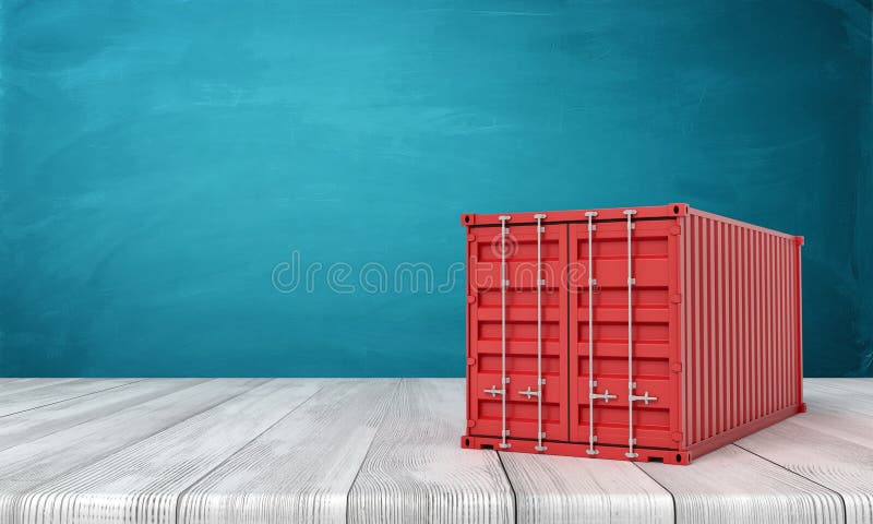 3d Rendering of Closed Red Shipping Container on White Wooden Floor and ...