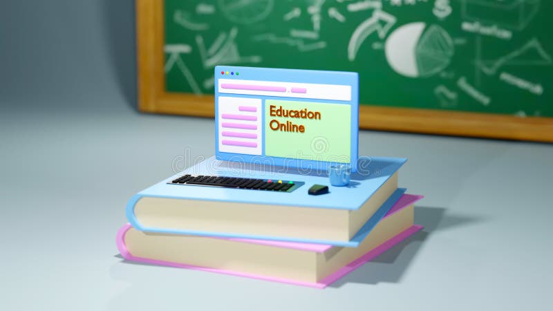 3D Rendering of Closeup Computer Set on Books that Represents Education ...