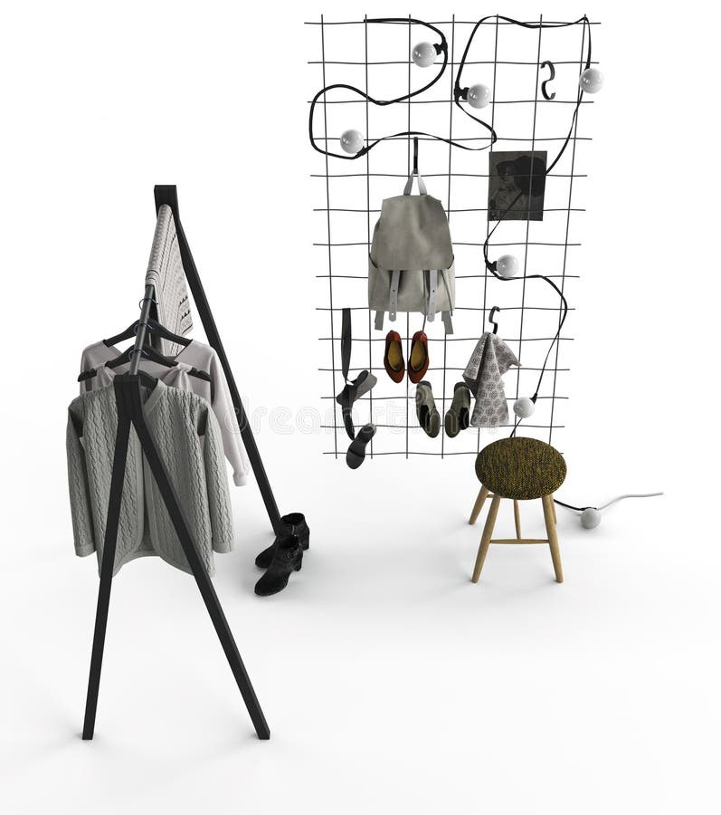 3d Rendering of Clothing Racks on a White Background Stock Illustration ...