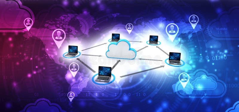 3d Rendering Cloud Computing Concept, Cloud Computing and Network Security Technology Stock ...