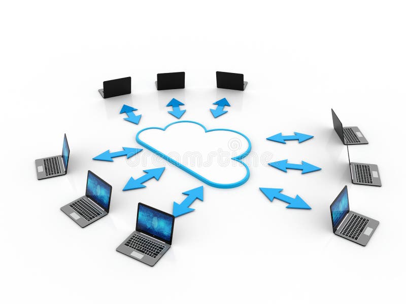 3d Rendering Cloud Computing Concept, Cloud Network Stock Illustration - Illustration of ...