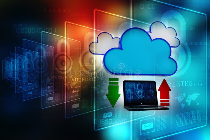 3d Rendering Cloud Computing Concept, Cloud Network Stock Illustration - Illustration of desktop ...