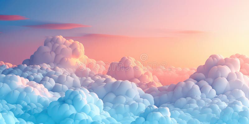 3D Rendering Cloud with Gradient Pastel Colorful Background in Sunset ...