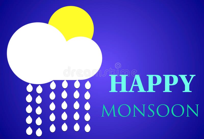 3D Rendering Cloud Sun with Raining and Happy Monsoon Text Computing ...