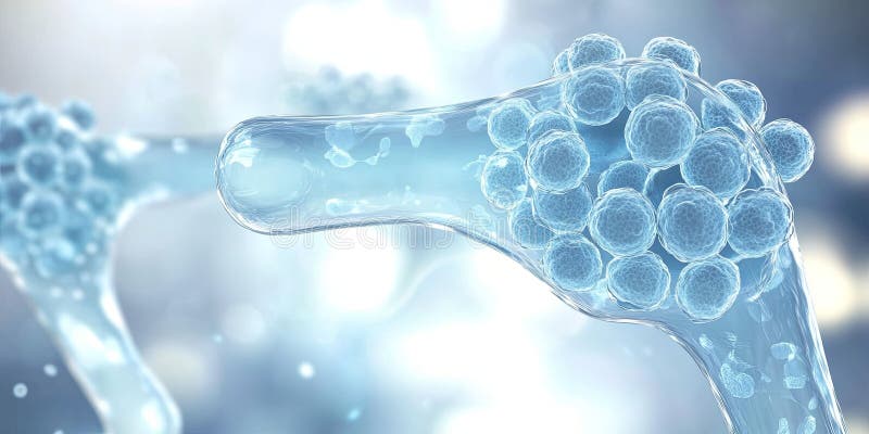 3D Rendering of a Cluster of Cells with a Blue, Translucent Background ...