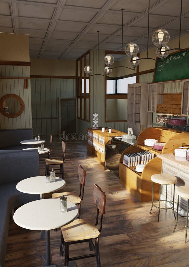 3D Rendering Coffee Shop stock illustration. Illustration of counter ...