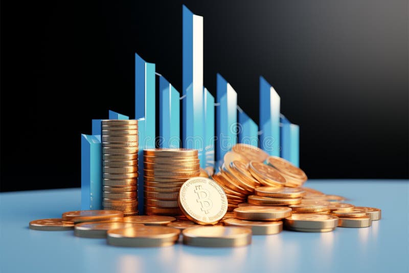3D Rendering of a Coin Stack Diagram with Upward Arrow Stock ...