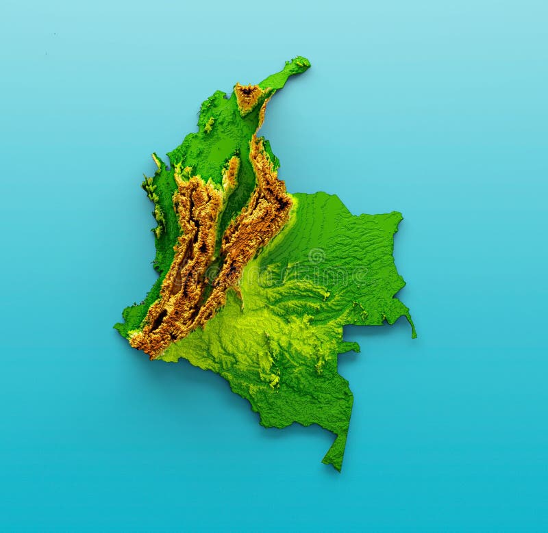 3D Rendering of Colombia Map Shaded Relief Stock Illustration ...