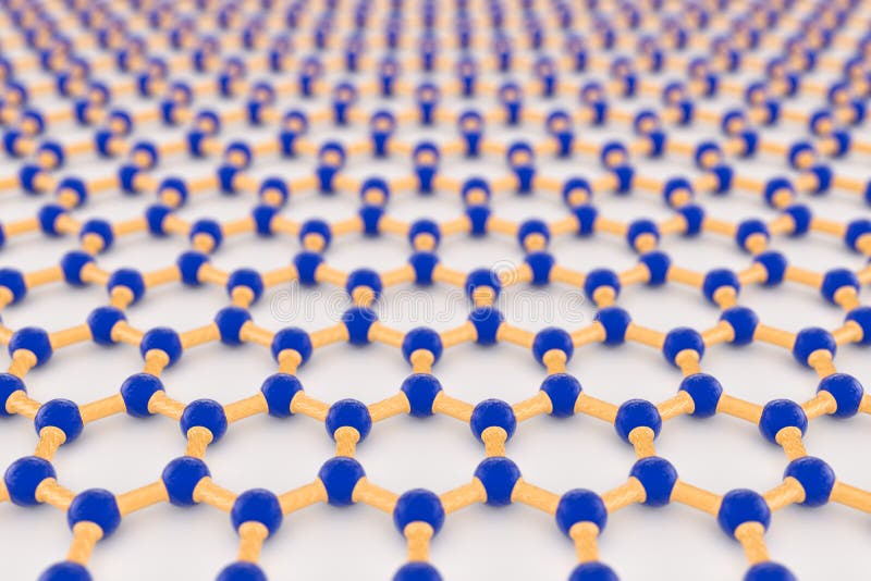 3D Rendering of Graphene Surface, Blue Atoms and Orange Bonds Stock ...