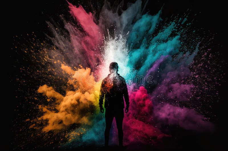 3d Rendering of Colored Explosion of Powder on a Man Silhouette on ...