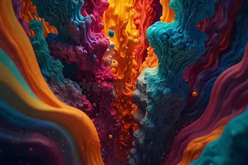 The 3D Background Features Colorful Abstract Paint Splashes, Wavy Paint ...