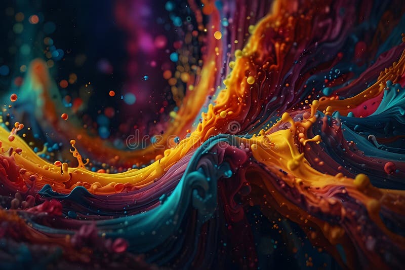The 3D Background Features Colorful Abstract Paint Splashes, Wavy Paint ...