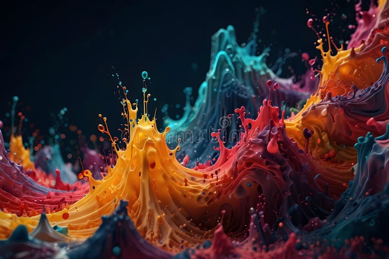 The 3D Background Features Colorful Abstract Paint Splashes, Wavy Paint ...