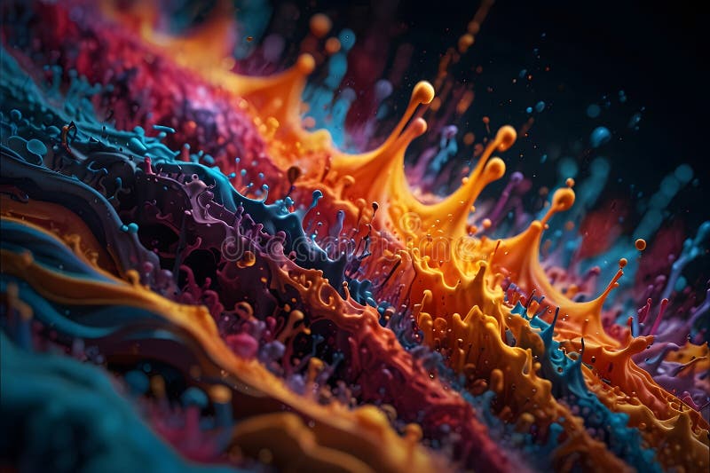 The 3D Background Features Colorful Abstract Paint Splashes, Wavy Paint ...