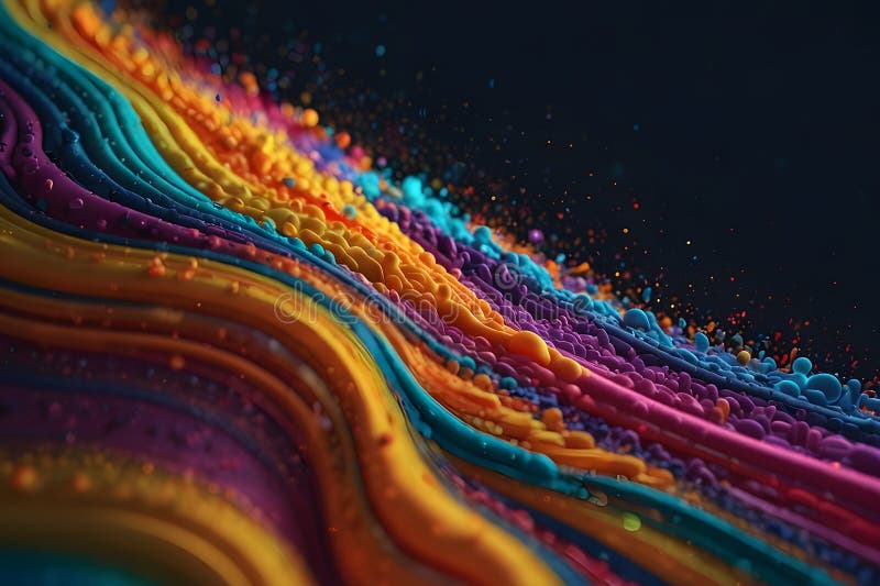 The 3D Background Features Colorful Abstract Paint Splashes, Wavy Paint ...