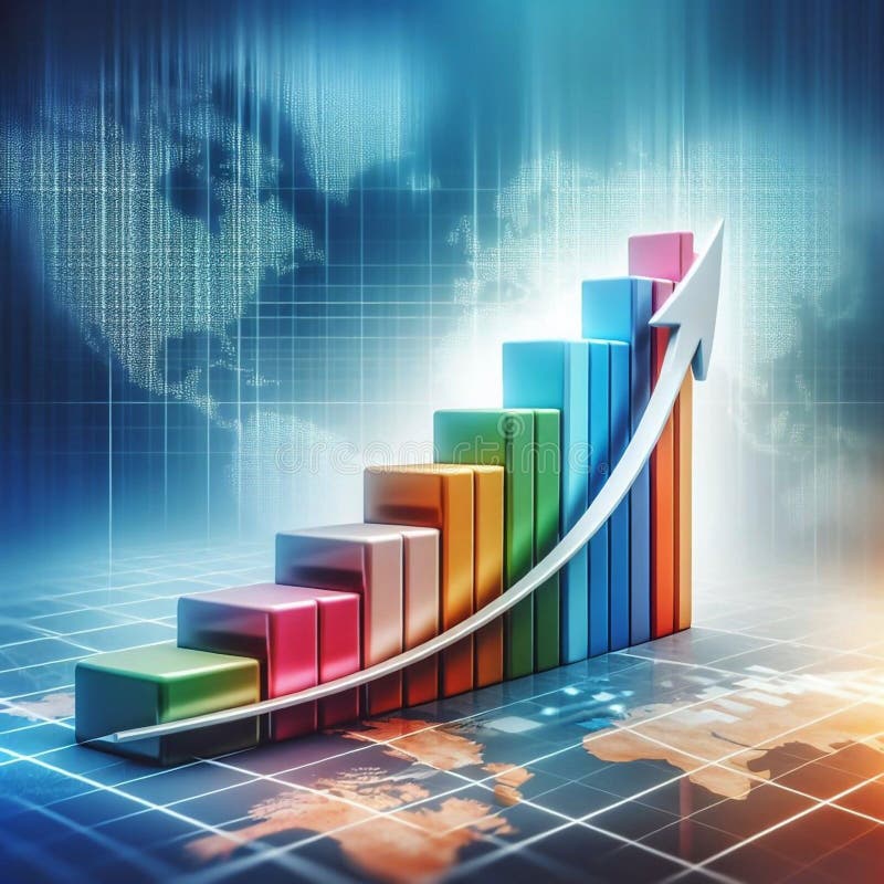 A 3D Rendering of a Colorful Ascending Bar Graph with an Upward ...