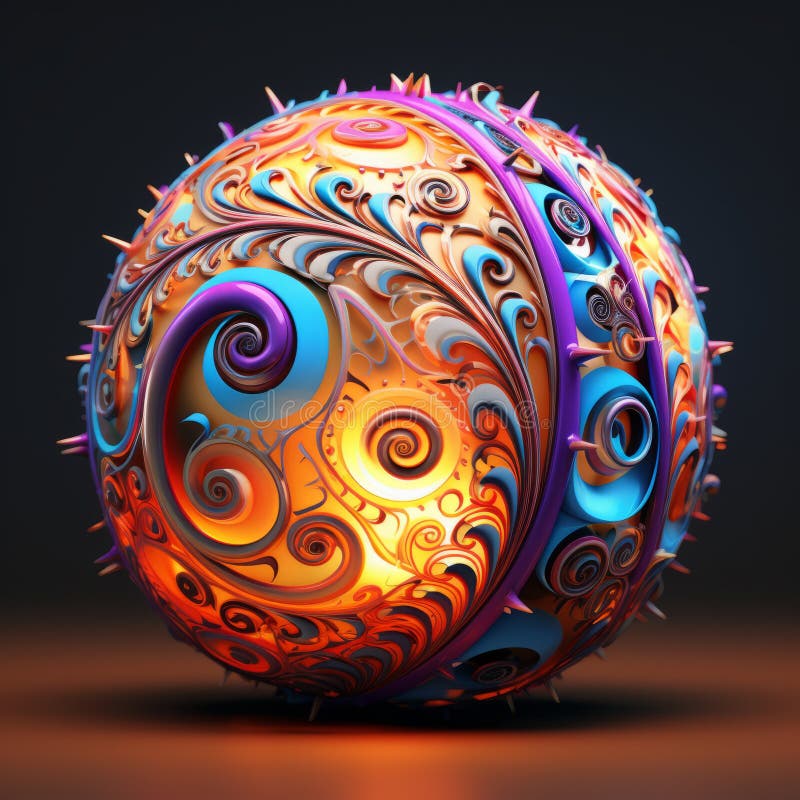 3d Rendering of a Colorful Ball with Swirls and Spikes Stock ...