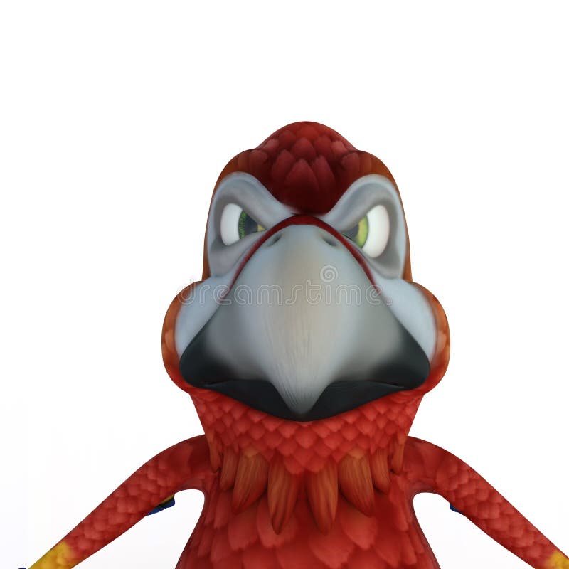 3D-illustration of a Cute and Funny Grumpy Cartoon Parrot Stock ...