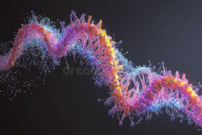 3D Rendering of a Colorful DNA Strand Showcasing Molecular Structures ...