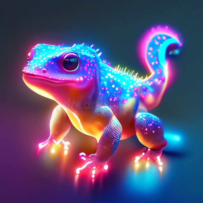 3d Rendering of a Colorful Frog on a Dark Background with Neon Lights ...