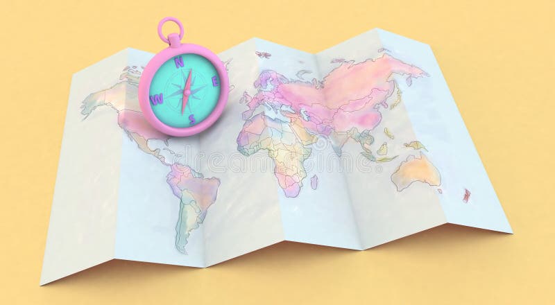 3d Rendering Colorful Maps and Compass Stock Illustration ...