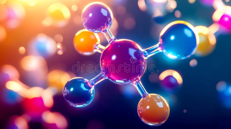 Colorful Molecule Structure Floating in Microscopic Fluid Stock ...