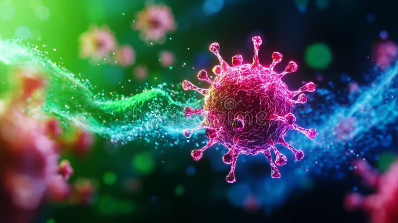 3D Rendering of Colorful Virus with Glowing Details, Surrounded by ...