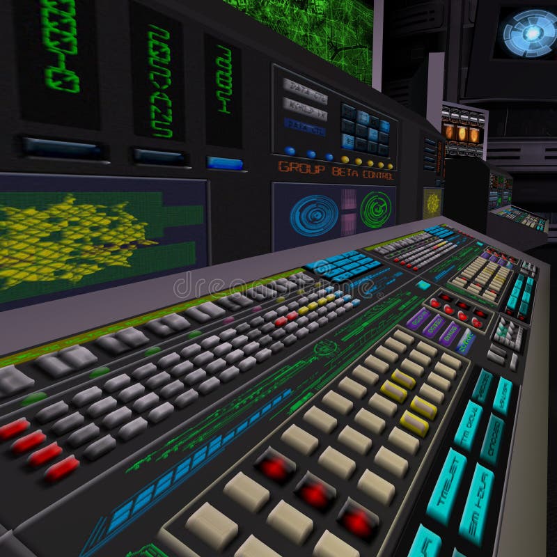 3D-illustration of the Command Room in a Science Fiction Starship Stock ...