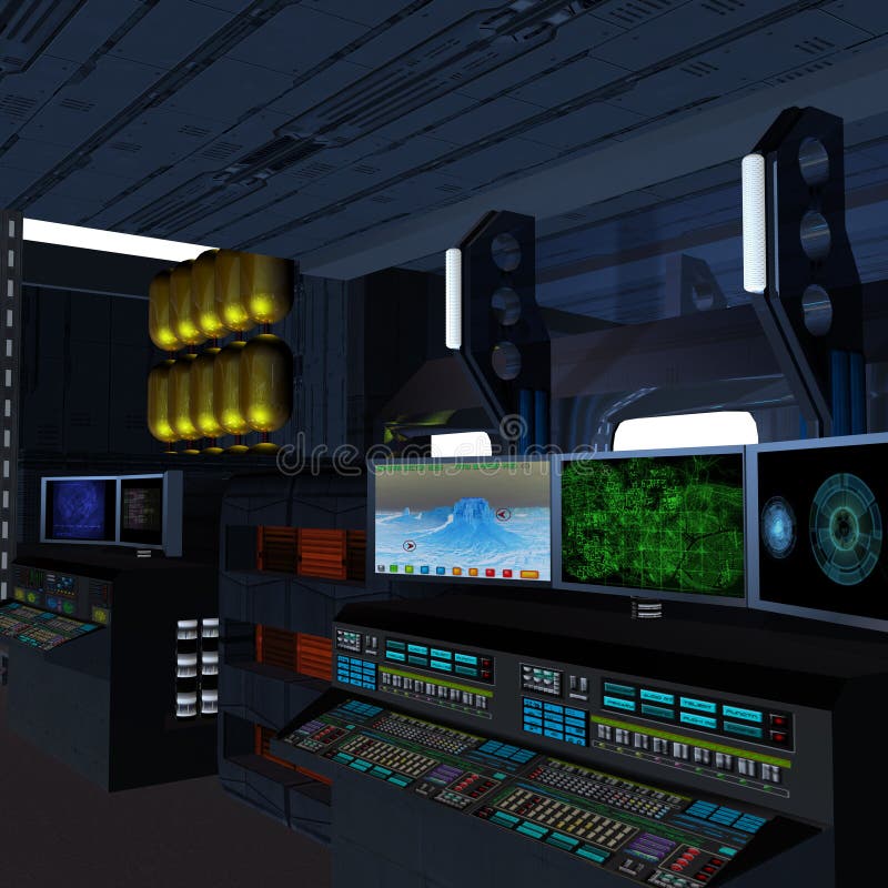 3D-illustration of the Command Room in a Science Fiction Starship Stock ...