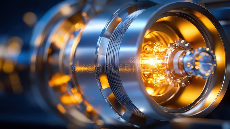 A 3D Rendering of a Complex Mechanical Device with a Central Glowing ...
