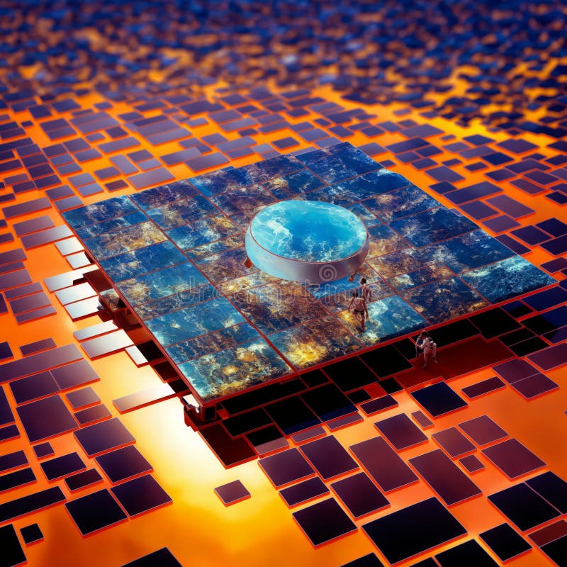 3d Rendering of a Computer Chip with a Globe in the Center, Generative ...