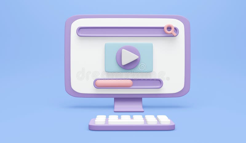 3D Rendering of Computer Desktop Screen with Search Bar Play Button and ...