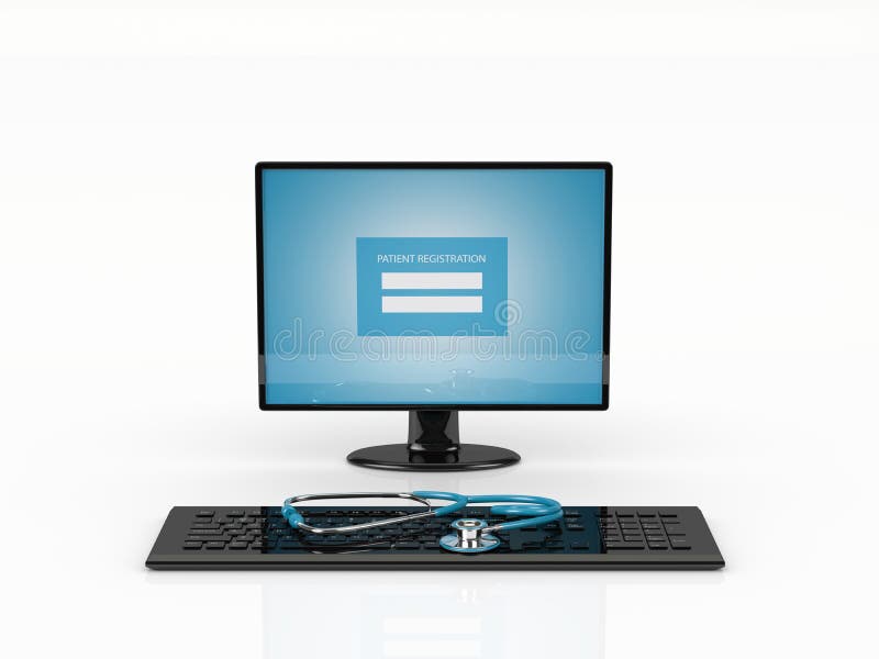 3d Rendering of Computer Monitor with Calendar and Stethoscope Stock ...