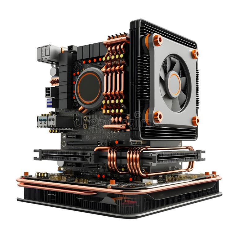 3D Rendering of a Computer Motherboard or CPU on Transparent Background ...