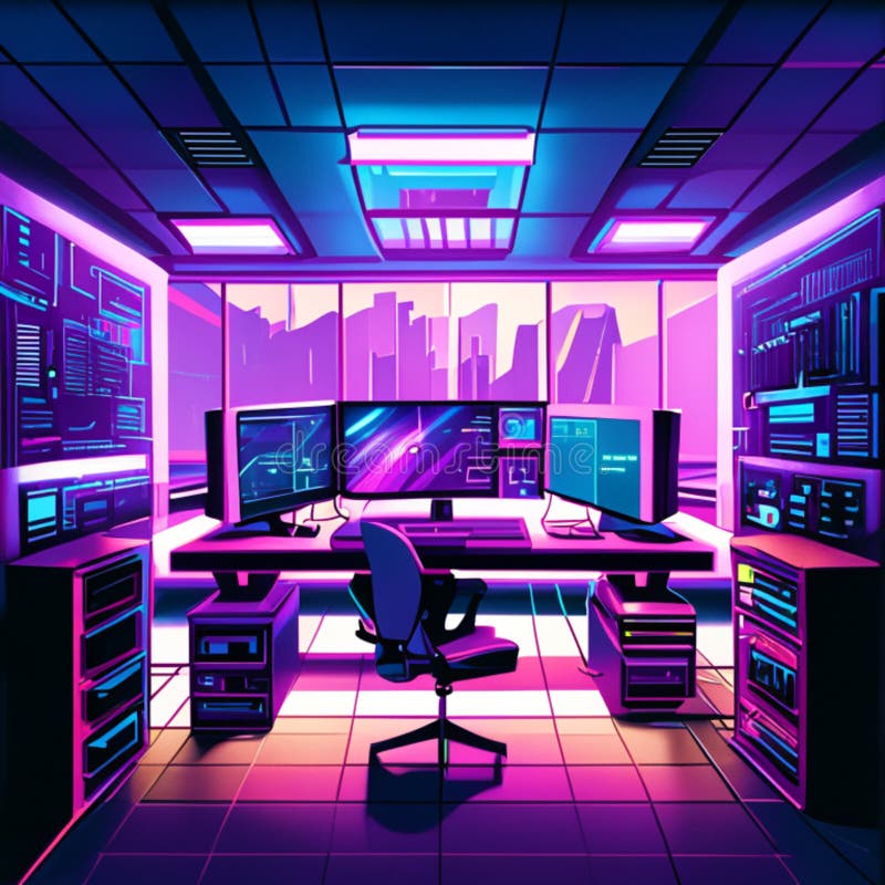 3D Rendering of a Computer Room in a Cyberpunk Style. Generative AI ...