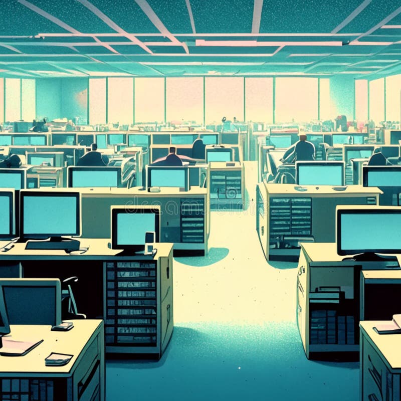 3D Rendering of a Computer Room with a Lot of Computers. AI Generated ...