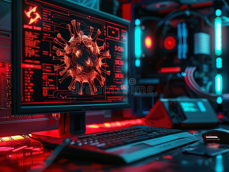 3D Rendering of a Computer Screen Showing System Error Hacked by a ...