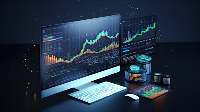 3d Rendering of a Computer Screen with a Stock Market Graph Stock ...