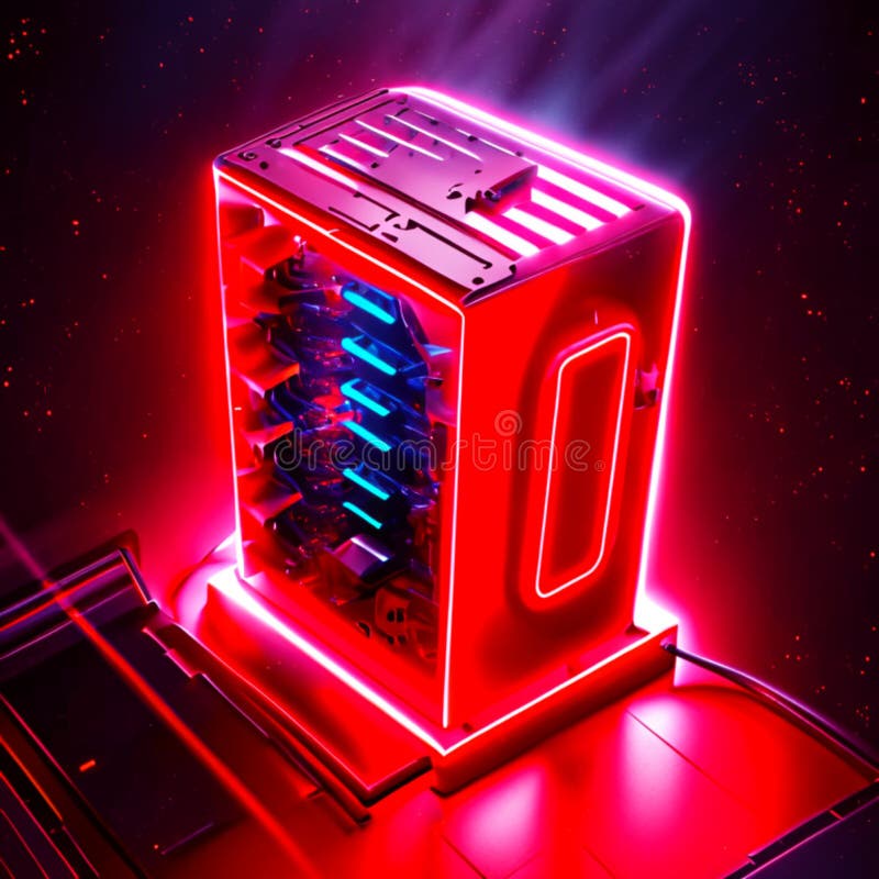 3d Rendering of a Computer Server in Neon Light. 3d Illustration ...