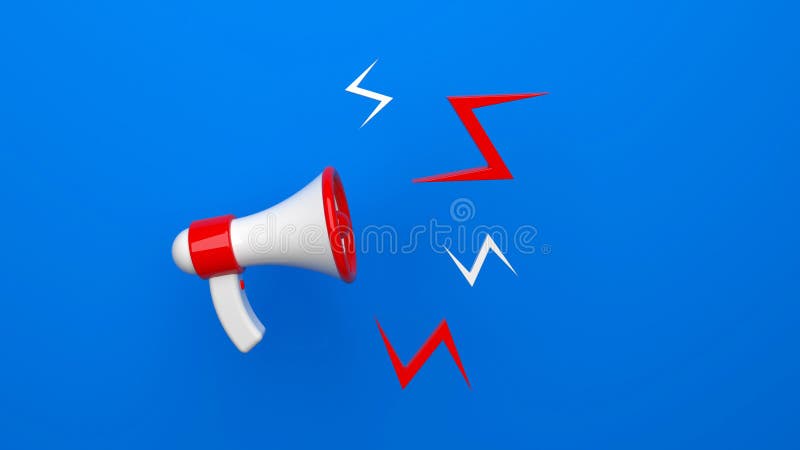 3D Rendering Concept of Announcement, a Megaphone on Blue Background ...