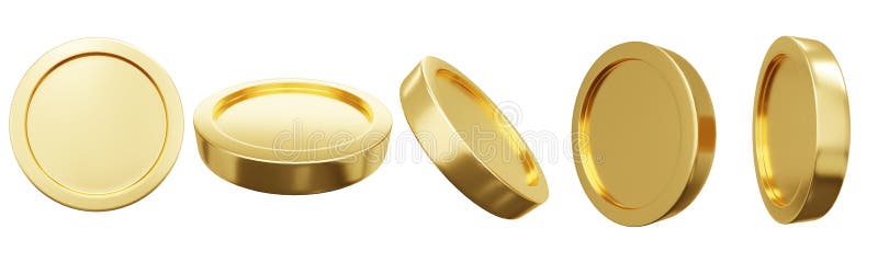 3D Rendering Concept of Golden Coins Spinning in Many Views Rotate in ...