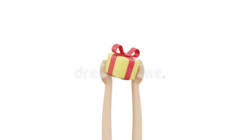 3D Rendering Concept of Hand Holding Present Box Isolated on White ...