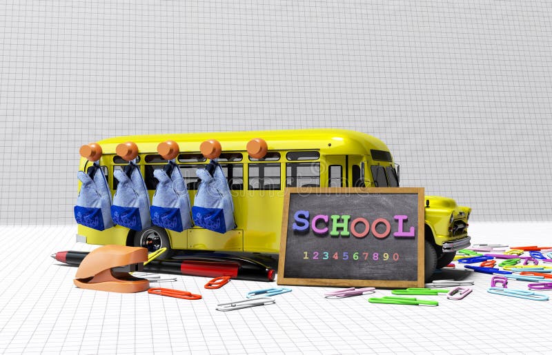 3d Rendering Concept School Accessories Ride School Bus on White ...