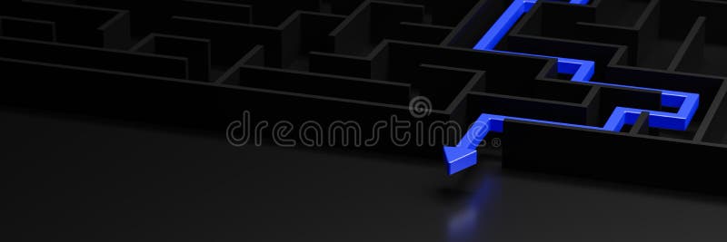 Concept - Solving a Complex Problem. Black Maze and Floor with Blue ...