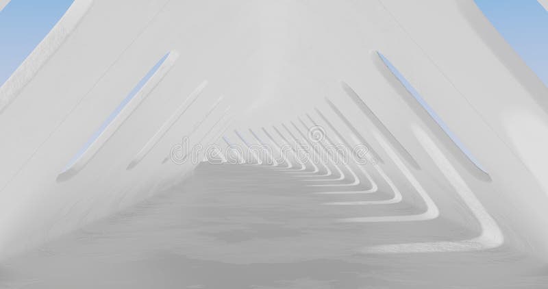 3d Rendering. Concrete Construction. a Long Corridor with Holes on the ...