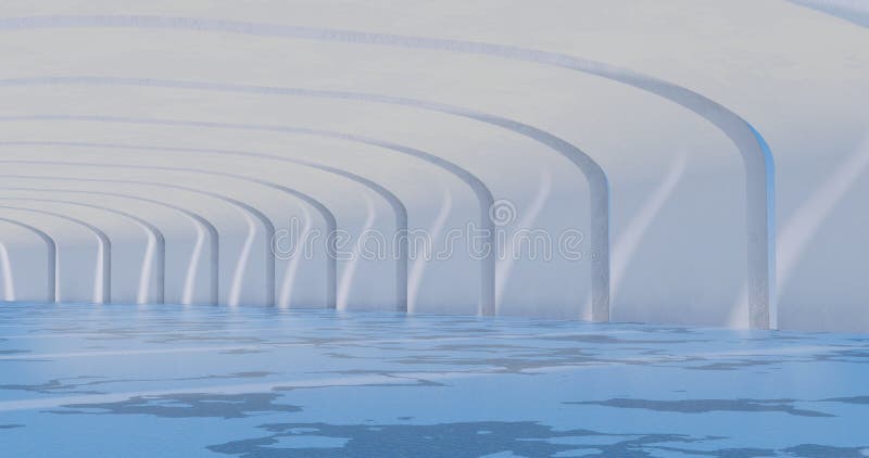 3d Rendering. Concrete Construction. a Long Corridor with Holes on the ...