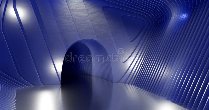 3d Rendering. Concrete Construction. a Long Corridor with Holes on the ...