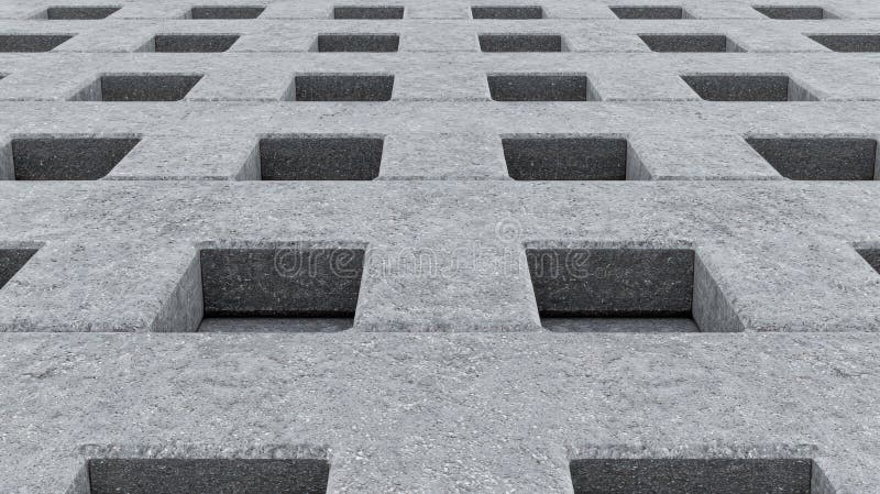A 3D Rendering of a Concrete Floor with a Grid Pattern of Square ...